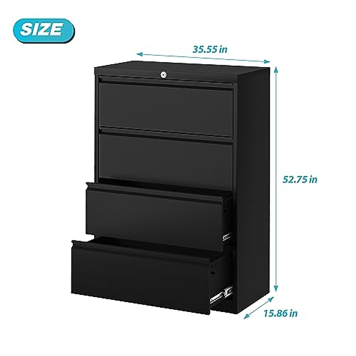 GangMei 4 Drawer Lateral File Cabinet, Metal Lateral File Cabinets with Lock, Legal Size Steel Lateral Filing Cabinet for Office and Home