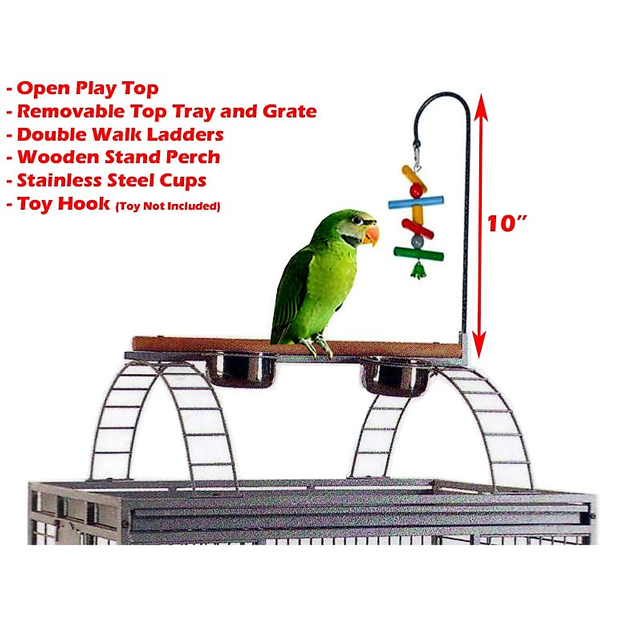 Large Elegant and Durable Play Top Bird Cage Parrot Finch Macaw Cockatoo Bird Wrought Iron Cage (Black Vein)