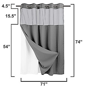 No Hooks Required Waffle Weave Shower Curtain with Snap in Liner - 71W x 74H,Hotel Grade,Spa Like Bath Curtain,Gray
