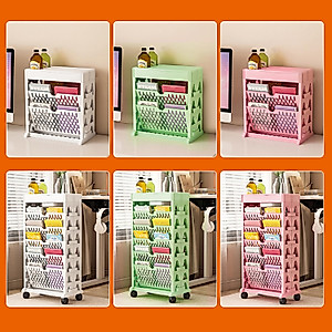 6 Tier Removable Movable Bookshelf, Mobile Unique Bookcase with Top partition Storage, Utility Organizer Green Bookshelves with Wheels for Students Study in Bedroom Living Room Home School,Green,70cm