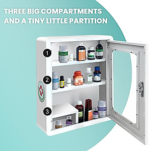 LJJJXXX Large Capacity Medicine Cabinet, Wall-Mounted Transparent Window Aid Cabinet, Safe and Reliable Storage of Medicine First Aid and Emergency Kit, 16.5 x 6.6 x 21.5 Inch (White)