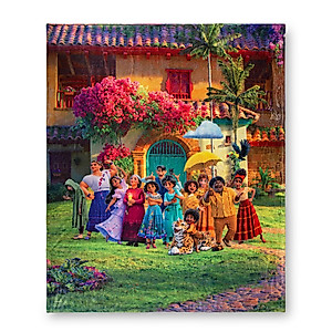 Disney Encanto Family Portrait Silk-Touch Fleece Throw Blanket With Blue Sherpa Backing | Plush Soft Polyester Cover For Sofa and Bed, Cozy Home Decor, Luxury Room Essentials | 50 x 60 Inches