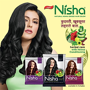 Nisha Henna Based Color Dye For Hair (0.35 Ounce (Pack of 10), Natural Black)