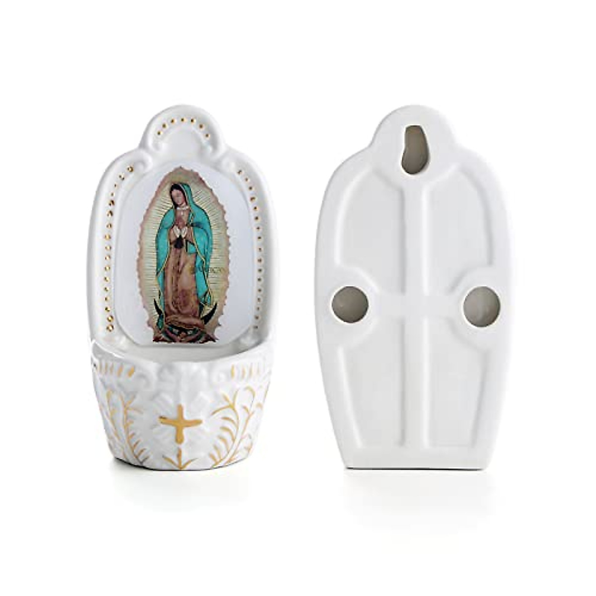 Porcelain Catholic Holy Water Font Our Lady of Guadalupe Holy Water Font for Entrance of Home Church Wall Hanging Decor Great Gift for First Communion, Confirmation, or New Home