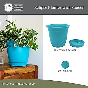 The HC Companies Eclipse Round Planter with Saucer - Outdoor & Indoor Plant Pot with Drainage Holes - Lightweight, UV-Resistant Plastic Pots for Plants, Flowers & Herbs (16" Teal, Pack of 1)