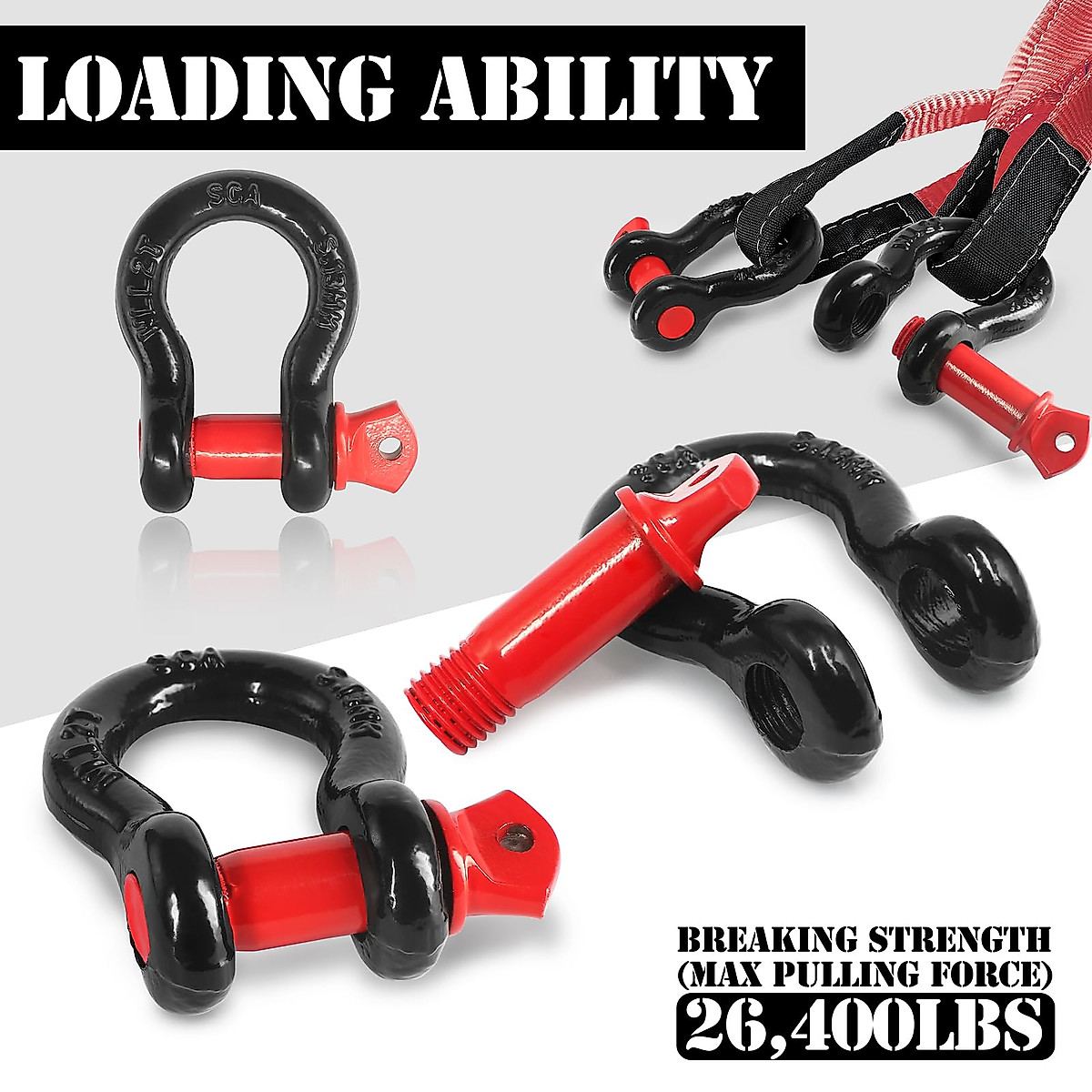 Jamiikury 2 Pcs Shackles 1/2" D Ring Shackle 12 Ton (26,455 lbs) Maximum Break Strength with 5/8" Pin for Tow Strap Winch Off Road Vehicle Recovery