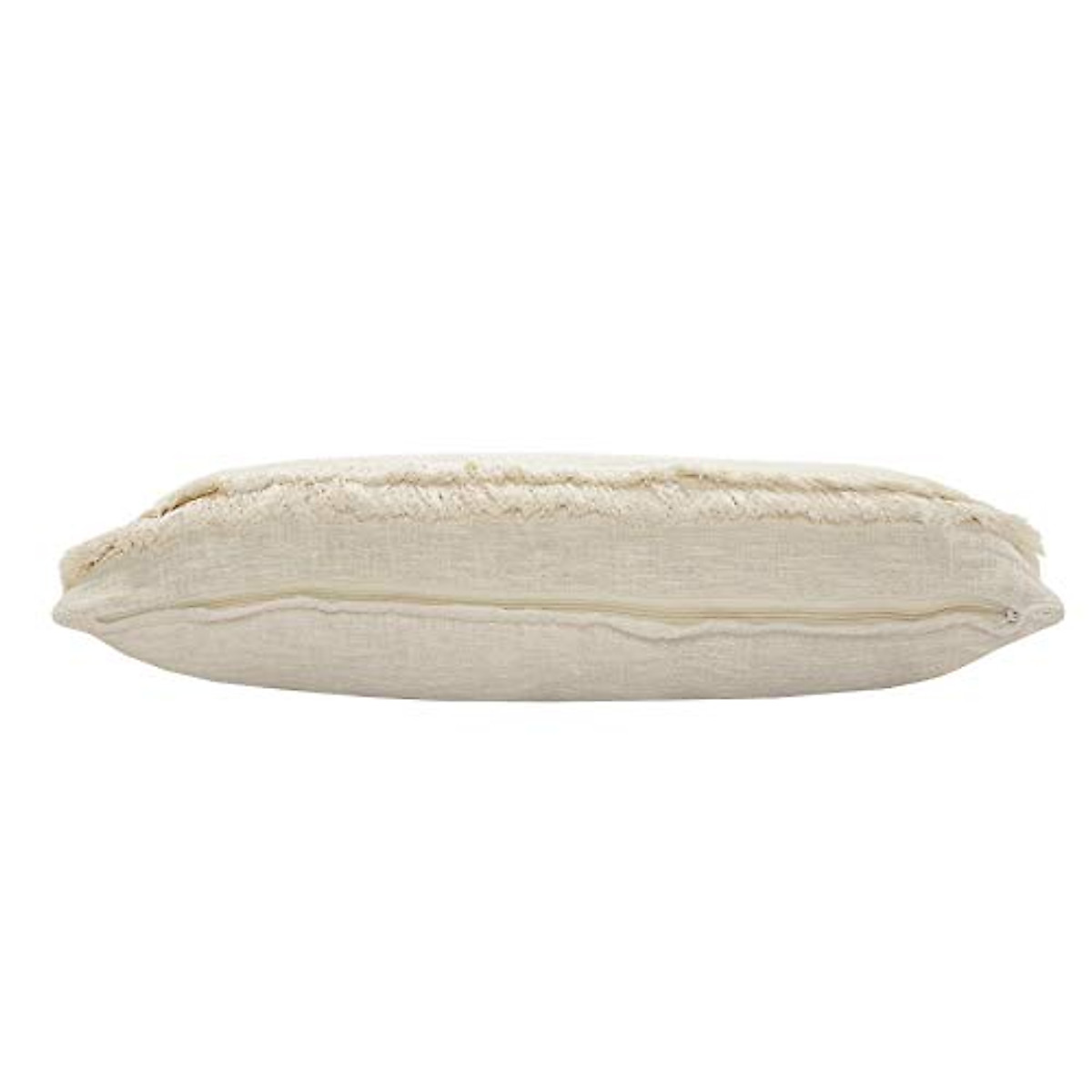 LR Home Beverly Fringed Solid Lumbar Throw Pillow, 1 Count (Pack of 1), Cream