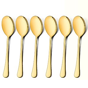 LIANYU Gold Serving Spoons Set of 6, 9.8 Inch Stainless Steel Large Dinner Buffet Catering Banquet Serving Spoons, Mirror Finish, Dishwasher Safe