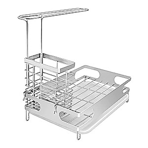 UOIENRT Sink Caddy Kitchen Sink Organizer, Brushed Stainless Steel Sponge Holder for Sink Kitchen Sink Caddy Organizer Dish Rags Brush Scrubber Soap Dispenser Bottle Holder Counter Storage