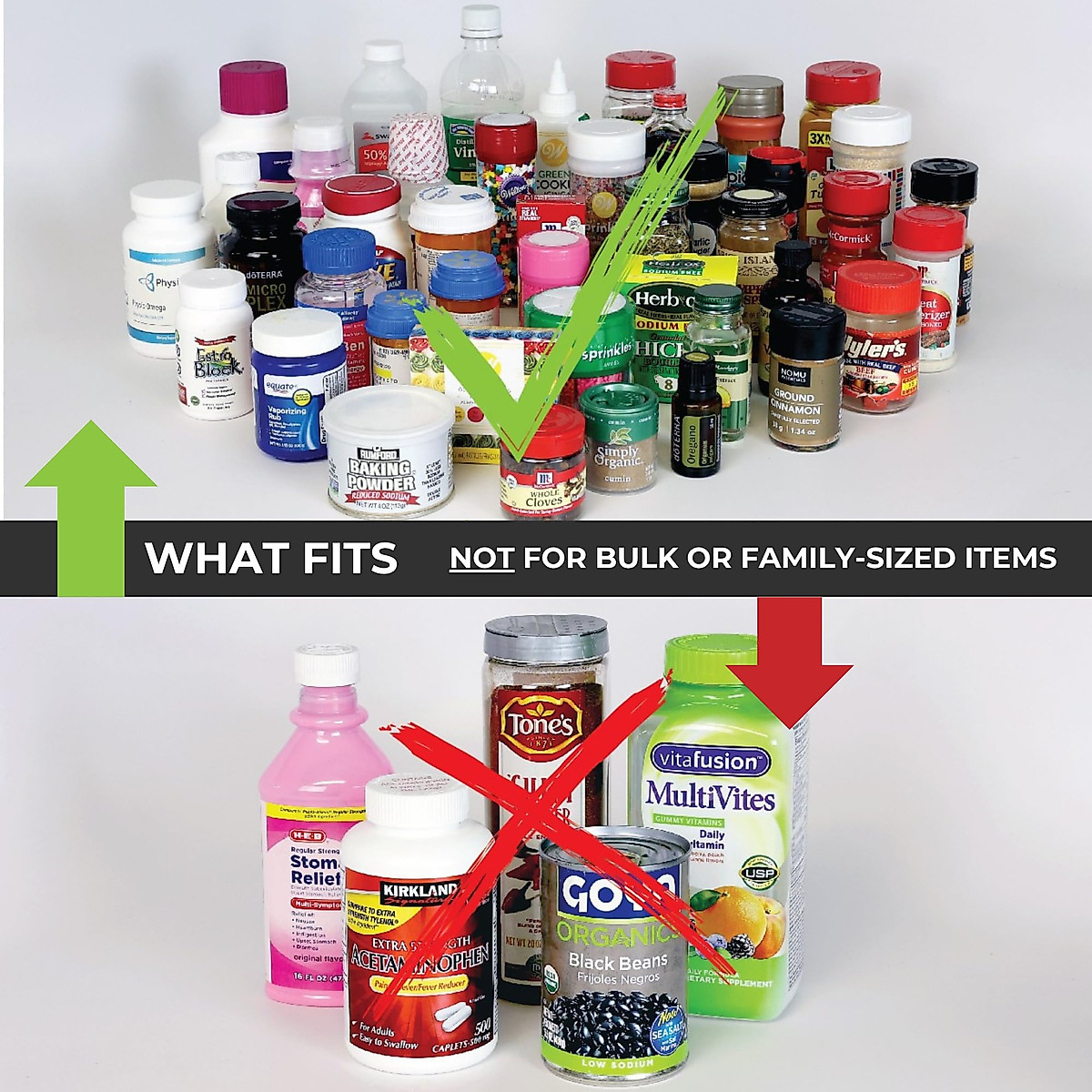 Cabinet Caddy SNAP! (White | Pull & Rotate Spice Rack Organizer| 3 Snap-In Shelves Adjust for 5 Levels of Storage | Magnetic Modular Design | Non-Skid Base | 8.9”H x 6.1”W x 10.8”D