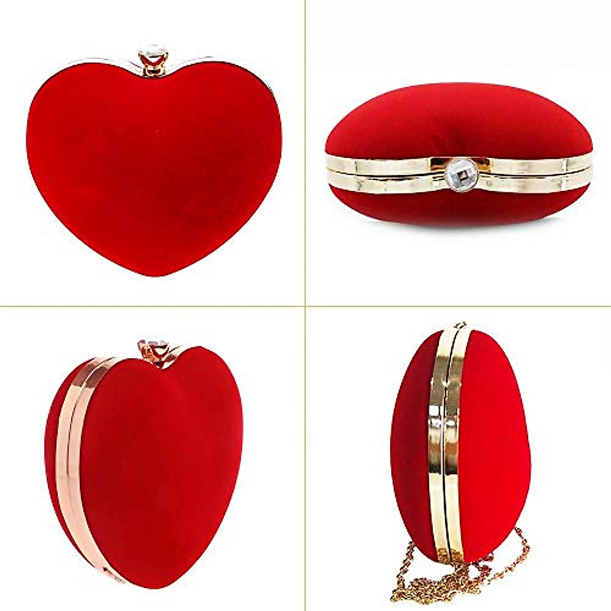 Velvet Heart Shape Clutch Purses for Women Evening Party Tote with Shoulder Chain
