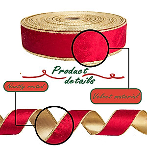 1.5Inch X 10 Yards Christmas Velvet Ribbon,1.5" Wide Wired Ribbon for Christmas Crafts Decoration, Wrapping (Red, 1.5"-10 Yard)