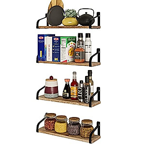 You Have Space Prato Kitchen Organization and Storage Shelves, 17"x 4.5" Bookshelf, Floating Shelves for Living Room Decor, Bathroom Accessories, Bedroom, Burned, Set of 4