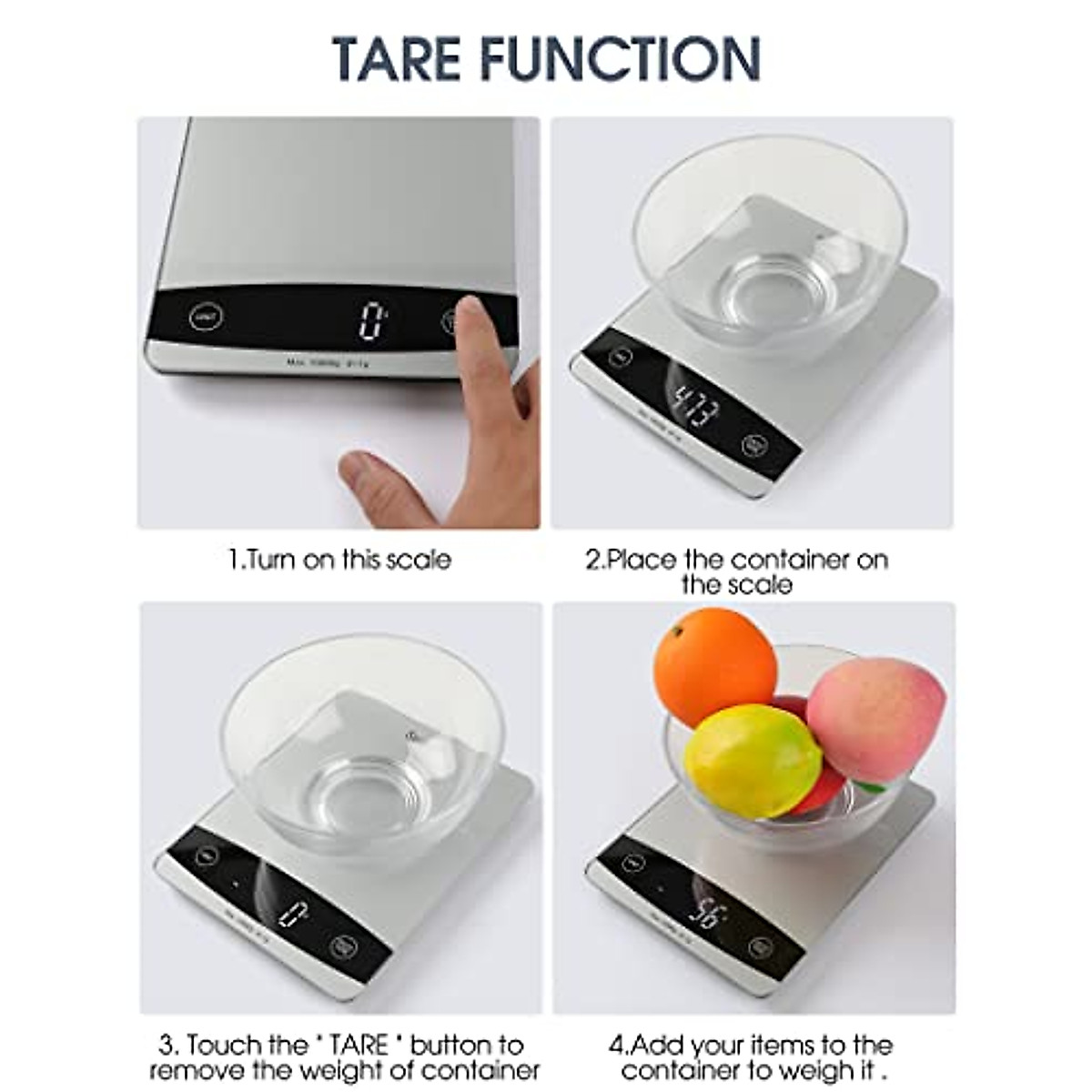 Searon Food Kitchen Scale Digital - Ounces and Grams Ml Lb,10Kg/22Lb Capacity for Weight Loss, Baking, Cooking, Keto and Meal Prep, Tempered Glass Panel - 7.9 X 6.3 X 0.6 Inches