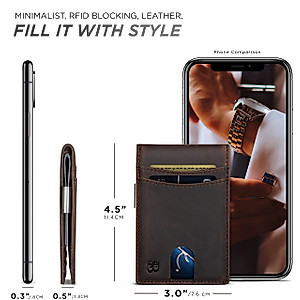 SERMAN BRANDS Mens Money Clip Wallet. RFID Blocking Slim Front Pocket Wallets for Men, Full Grain Leather RFID Minimalist Card Holder (Texas Brown Navigator)