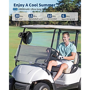 JOJOZOO 10000mAh Rechargeable Portable Fan, 8 inch Battery Operated Fan, Clip on Fan with 4 speed & 30 Hours Work Time, USB Car Fan, Sturdy Clamp for home Golf Cart Stroller Camping Outdoor Travel