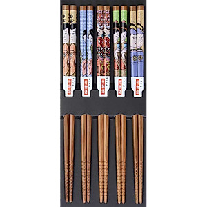 Ukiyo-e Prints Japanese Wood Chopsticks Set, 5 Pairs, 8.87 Inches Long, Made in Japan