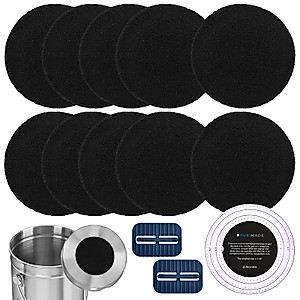 PURIMADE 10Pack 7.25 Inch Charcoal Filters for Compost Bucket with Cutting Template & Trash Can Bag Holder Clip, Universal Size Compost Bin Filter, Compost Filters for Countertop Bin