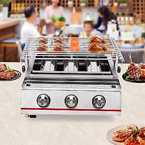 3 Burner Gas Tabletop Griddle, Commercial Gas BBQ Grill 2800Pa Stainless Steel Gas Grill for Outdoor Camping Party Tailgating (3-Burner)