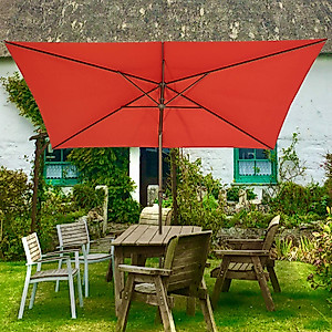Ogrmar 6.5x10ft Patio Umbrella Rectangular Outdoor Table Umbrella with Crank & Push Button Tilt for Terrace, Backyard, Garden, Courtyard, Swimming Pool, Lawn (Dark Red)