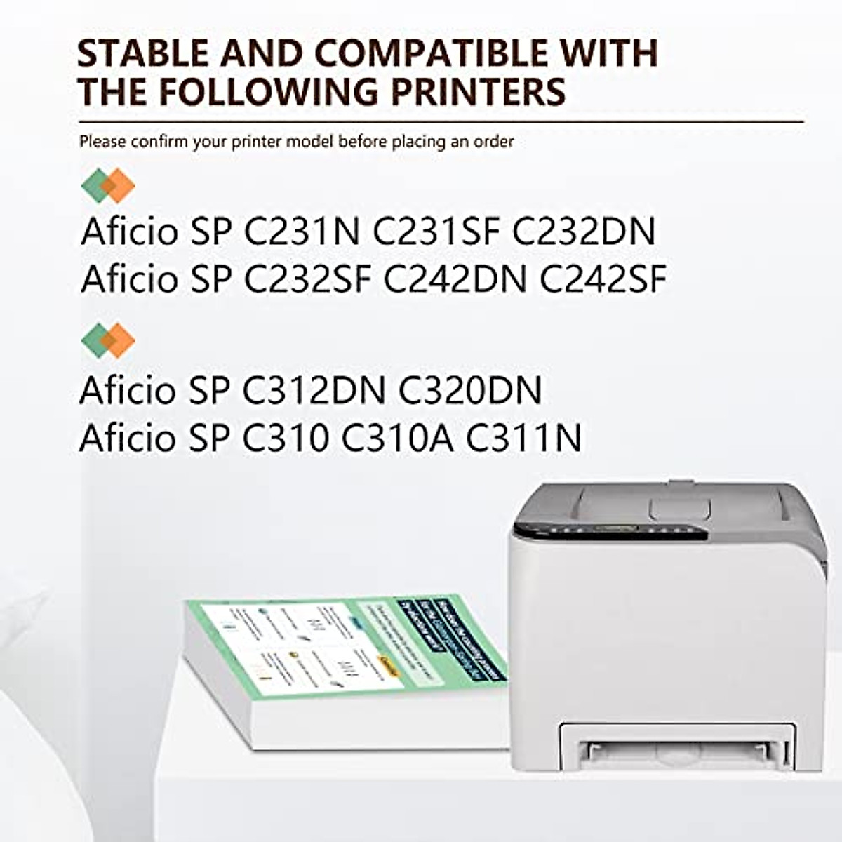 DRAWN C310HA 406475 406476 406477 406478 Compatible C310HA Toner Cartridge Set Replacement for Ricoh Aficio SP C310 C310A C231SF C232SF C242SF C320DN Printer, C310HA (4Pack,1BK+1C/1M/1Y)