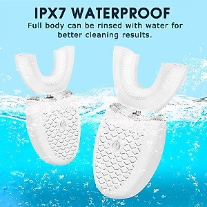 Ultrasonic Electric Toothbrush Adults, Automatic Toothbrush U Shaped Whole Mouth 360° Cleaning Teeth Whitening Hands Free Rechargeable IPX7 Waterproof