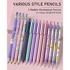 Nicpro 47PCS Aesthetic School Supplies in Big Capacity Pen Case, Cute Pastel Mechanical Pencils 0.5, 0.7, 0.9 & 2mm Lead Holder with 25 Tube Lead Refills 4B 2B HB 2H Color, Erasers for Student Writing