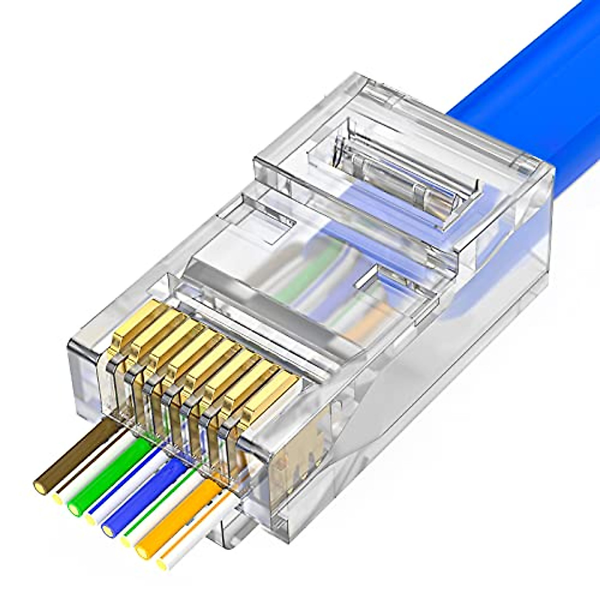 AOWIZ RJ45 Cat5 Cat6 Connector Pass Through RJ45 Ends for Solid Wire and Standard UTP Network Cables 100-Pack