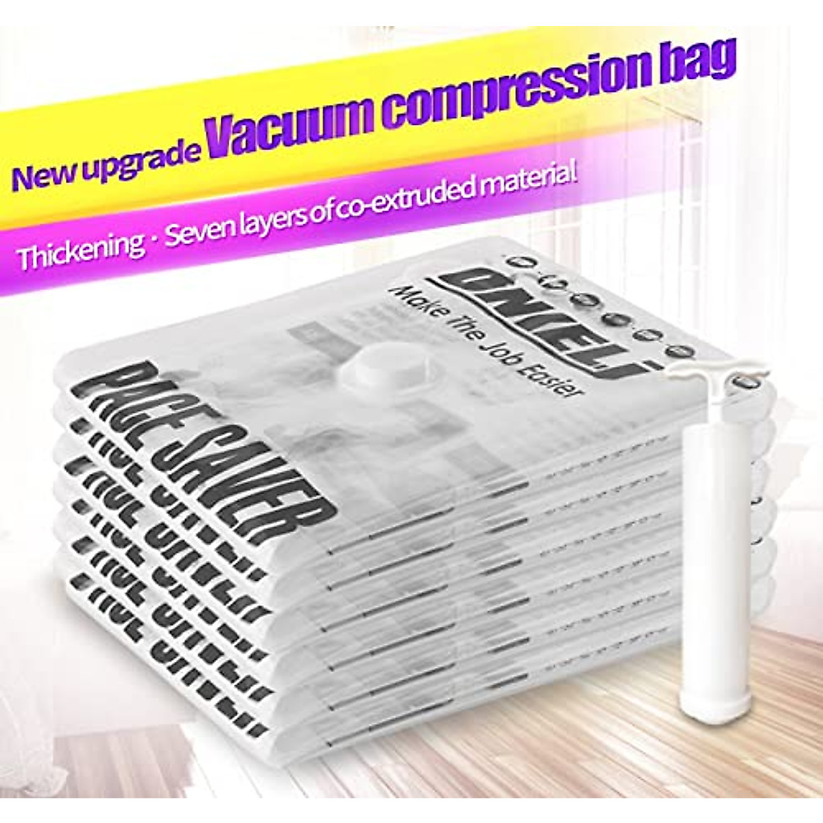 NOSENT Premium Vacuum Storage Bags 6 Pack,Space Saver Compression Bags with Travel Hand Pump,Vacuum Sealer Bags for Clothes, Comforters, Blankets, Bedding (Small 6 Pack)