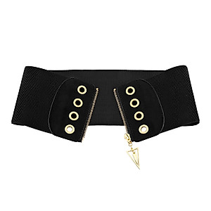 Ayliss Women Wide Elastic Waist Belt Cinch Stretch Fashion Waistband Stretchy Dress Belt Band Wrap Vintage Lady Dresses (Black #2)