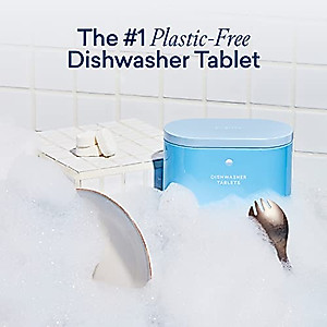 BLUELAND Dishwasher Detergent Tablet Starter Set - Unscented Plastic-Free & Eco Friendly Alternative to Liquid Pods or Sheets - Natural, Sustainable - 60 Washes