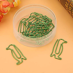 20Pcs Paper Clips, Green Iron Penguin Shape Decorative Metal Binder Bookmark Clips Page Marker Stationery School Office Supplies Gifts for Women Coworkers Students Teachers