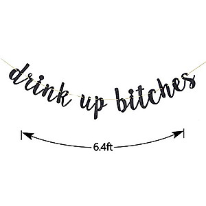 Drink Up Banner - Funny Alcohol Party Banner - Bachelorette/Engagement/Wedding/Birthday Party Decorations (Black)