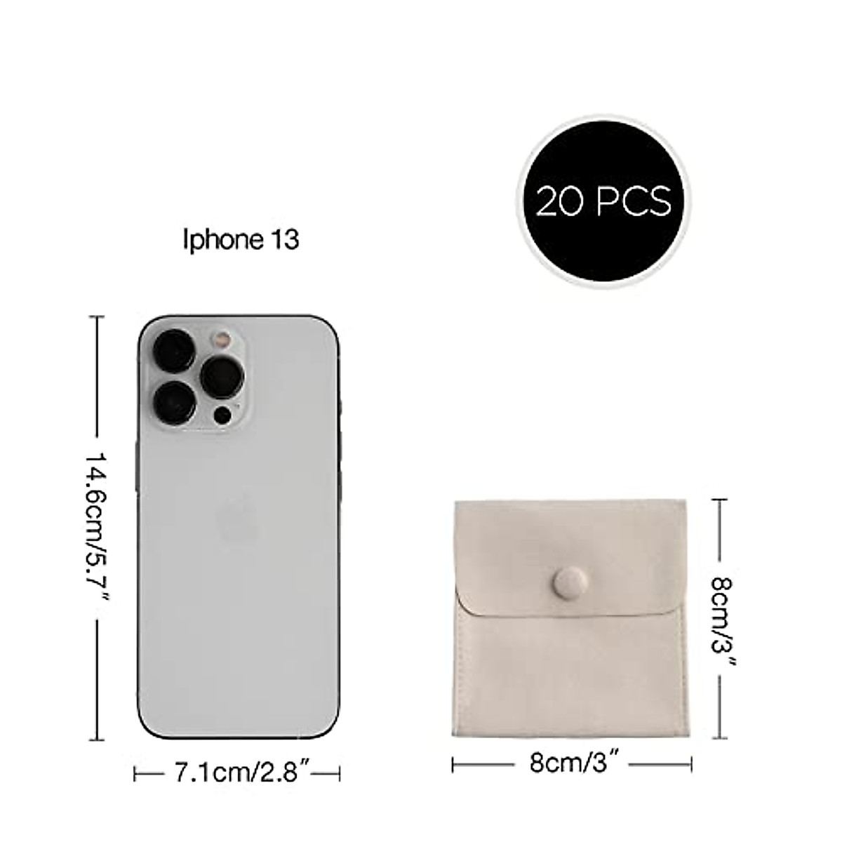 PandaSew Microfiber Jewelry Pouch, 20pcs 8x8cm Luxury Small Jewelry Gift Bag Package Snap Button with Divider Beige