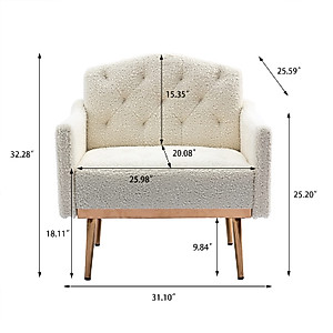 Olela Modern Accent Chair with Arms, Tufted Decorative Single Sofa Fabric Armchair with Gold Metal Legs, Upholstered Reading Chair for Living Room Bedroom Office (White - Fabric)