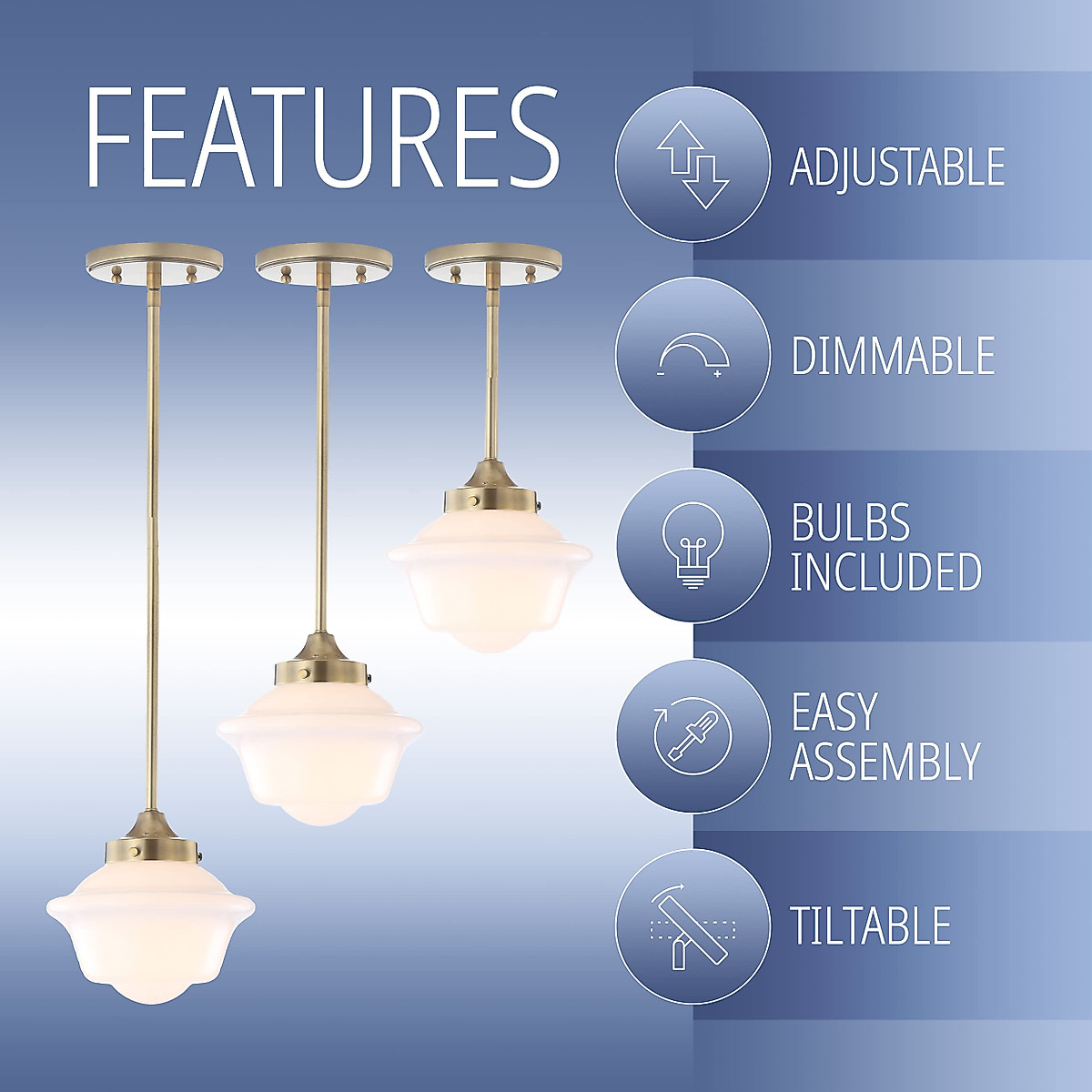 JONATHAN Y JYL3516A Kurtz 7.2" Adjustable Drop Metal/Glass LED Pendant Contemporary Transitional Dimmable Dining Room Living Room Kitchen Foyer Bedroom Hallway, Brass Gold/White