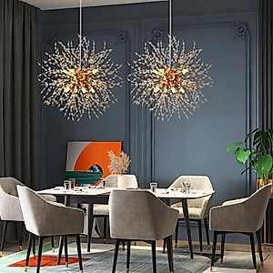HOXIYA Modern Crystal Chandeliers Firework, Plug in Dandelion Chandelier, Gold Sputnik Pendant Light for Bedroom Foyer Hallway Entryway Kitchen, 8 Light Firework Dandelion Chandelier, G9 Socket