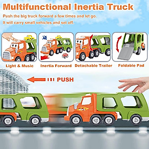 VESIHOLO Toy Trucks, Toddler Toys Car for Boys and Girls, Toys for 3 4 5 6 Year Old, 5-in-1 Push Back Toy Vehicle, Toy Trucks, Car Trucks with Light Sound for Kids, Birthday Gift Toys