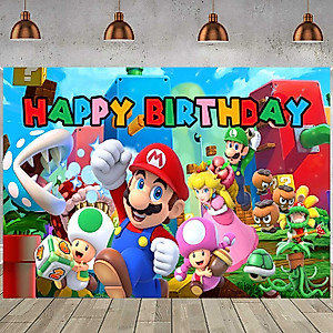 1Pcs Mario Party Decoration Banner Photography Background for Kids Birthday Party Mario Photo Booth Props (4.16X2.3 Ft)