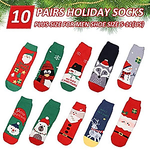 Gellwhu Adult Christmas Fuzzy Socks with Grips Plus Size Warm Winter Luxury Cozy Fluffy Holiday Socks Stocking Stuffers Gifts 10 Pairs C