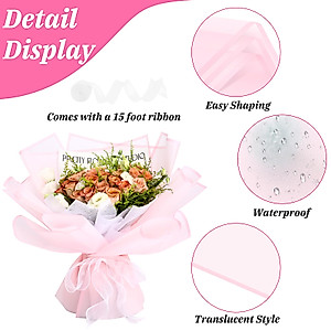 Rumvan Flower Wrapping Paper, 20 Sheets, Waterproof, Floral Bouquet Design, for Wedding, Birthday Gift, DIY Florist Supplies (Pink colour)