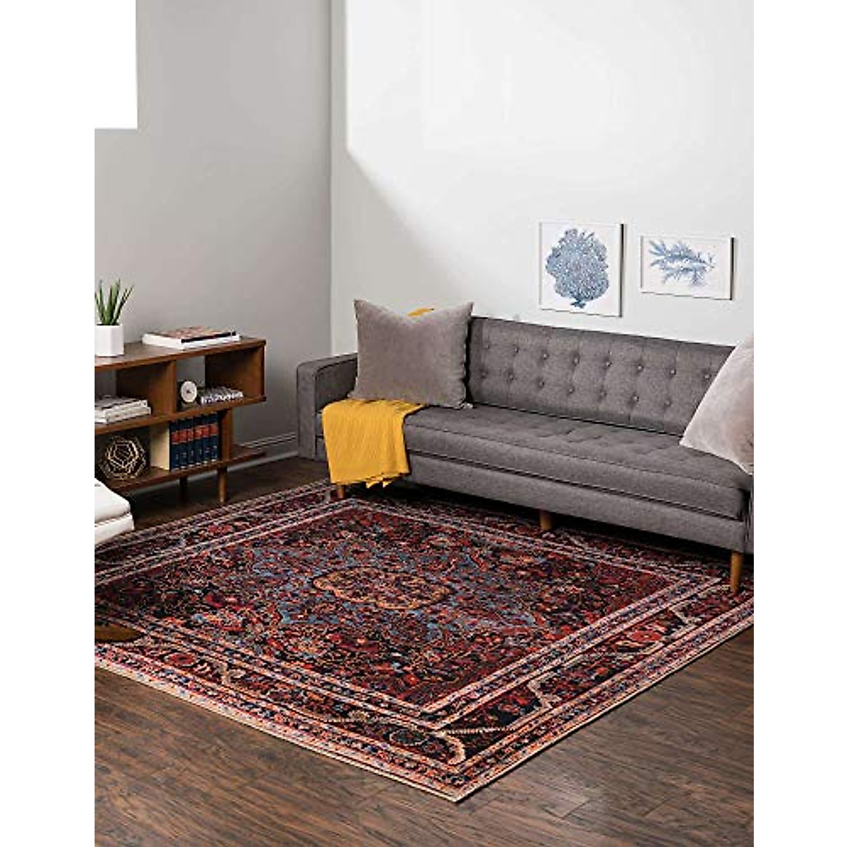 Unique Loom Timeless Collection Area Rug - Jude (7' 6" Square, Burgundy/ Black)