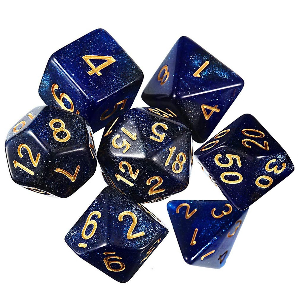 Yiotfandoll 7PCS Polyhedral Dice 16mm D20 D12 D10 D8 D6 D4 for Dungeons and Dragons RPG MTG DND Dice Table Games (Starry Blue Black)
