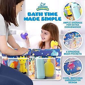 MY LITTLE WATERBUG Baby Bath Kneeler and Elbow Rest Pad | Set Includes Cushioned Kneeling Pad, 2 Inches Thick & 22 Inches Long, Plus Stay-Put Elbow Pad with 8 Suction Cups | Cute Undersea Print