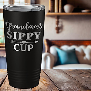Grandmas Sippy Cup Gift for Women Birthday Black 20 oz Stainless Steel Tumbler with Lid Insulated Cup