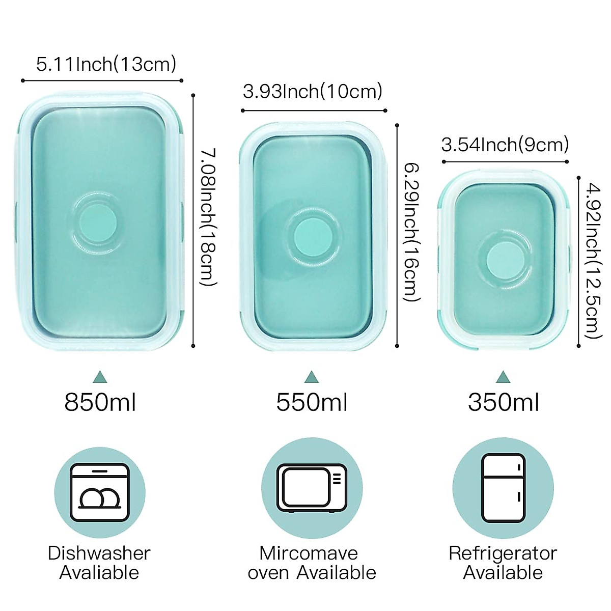 Duoyou Collapsible Silicone Lunch Bento Box, Portable Food Storage Container Outdoor Picnic Box Space Saving, Microwave, Dishwasher and Freezer Safe, 3 Pcs Set (Blue)