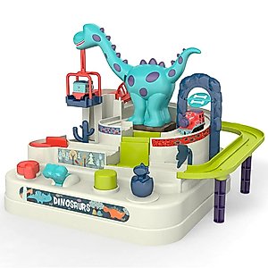 Kids Train Race Track Play Set, Adventure Car Track Toy, Toddler Dinosaur Ramp Vehicle Toys, Interactive Games Vehicle Playset Gifts for Kids