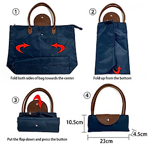 Tote Top Handle Bag,Lightweight Packable Stylish Handbag Foldable Zipper Travel shoulder Bag for Women -Navy