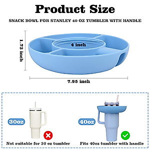 BokingOne Snack Bowl for Stanley 40 oz Tumbler with Handle, Portable Snack Holder Stanley Cup with 4 Compartment, Accessories Reusable Snack Tray (Blue)