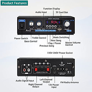 Facmogu AK35 90W+90W Mini HiFi Digital Amplifier, 2 Channel Bluetooth 5.0 Sound Amplifier Speaker AMP, Surround Sound FM USB Remote Control Low Distortion Home Car Amplifiers